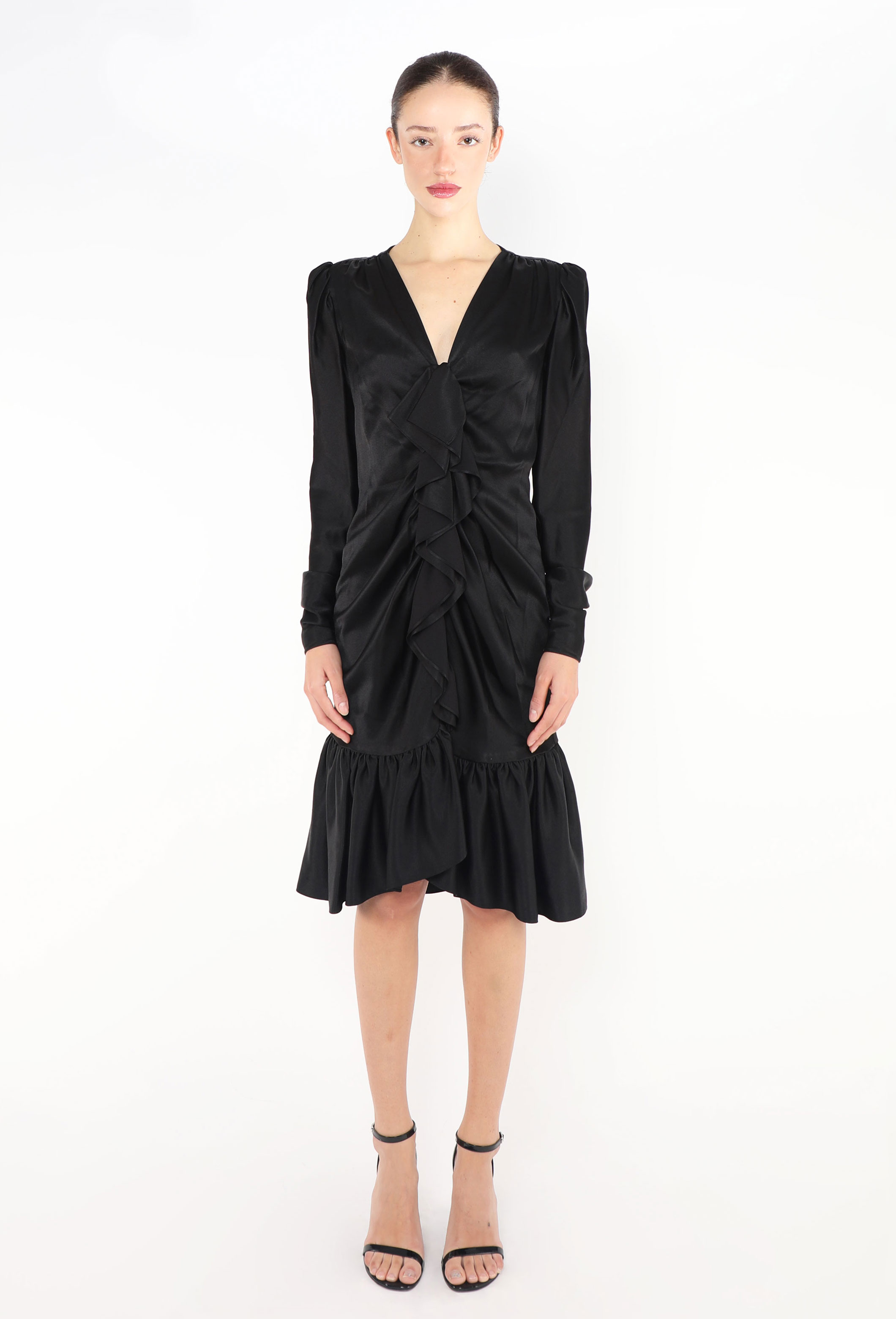 Rare 1982 Satin Ruffled Dress - Saint Laurent | ReSee