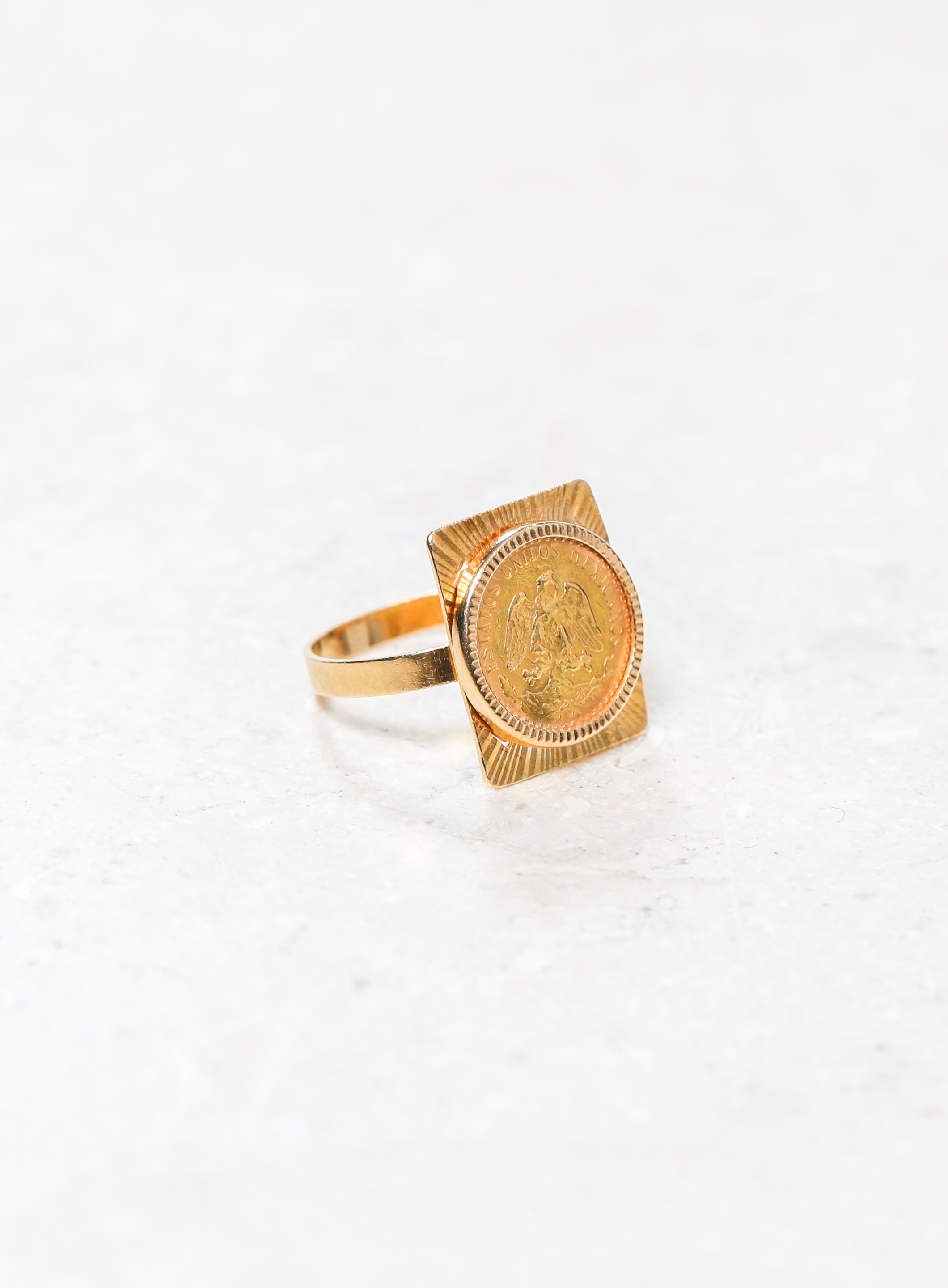 18k Yellow Gold Mexican Coin Ring| Authentic & Vintage | ReSee