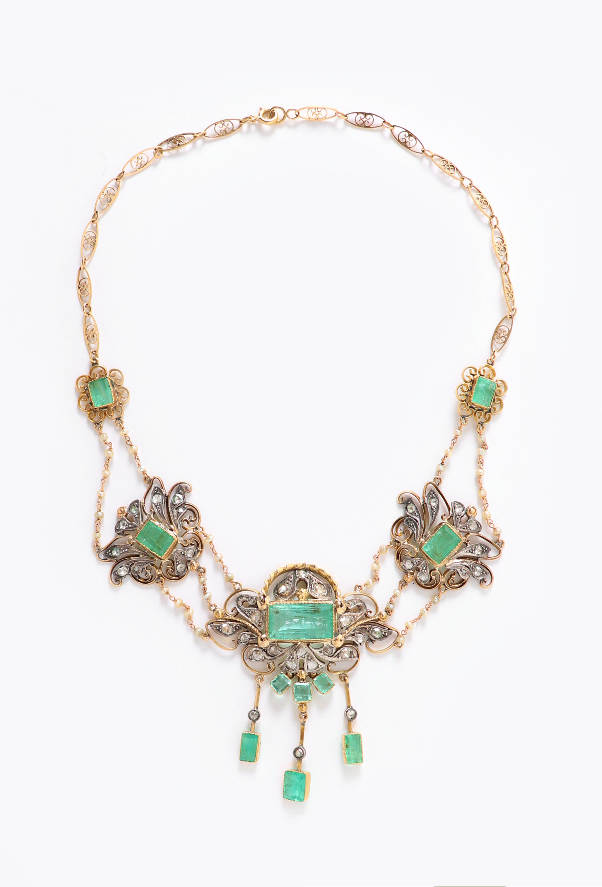 18k Yellow Gold, Emerald & Diamond Arabesque Necklace | Authentic ...