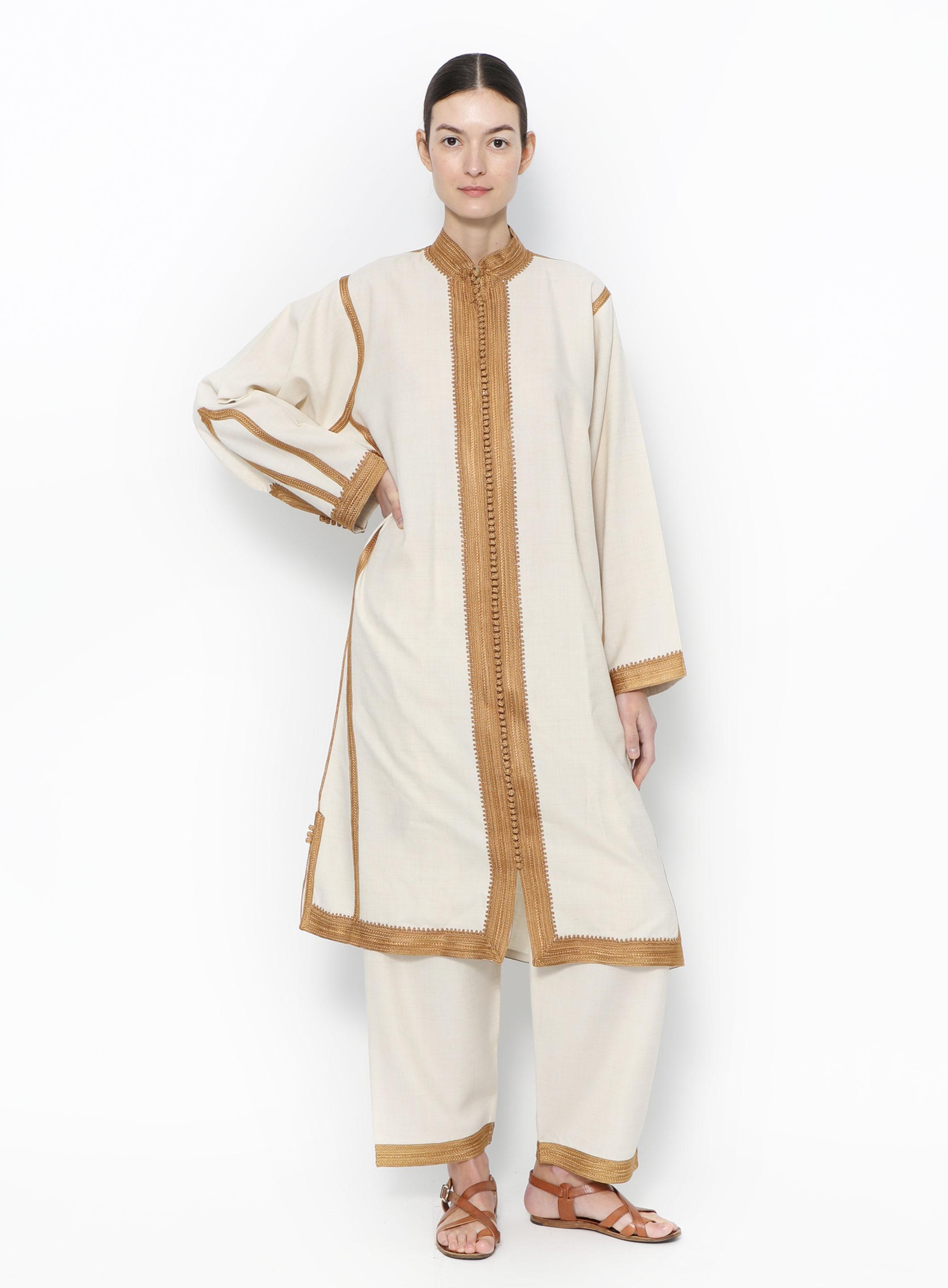 Authentic Moroccan Embroidered Linen Ensemble Ivory & Gold - World ...